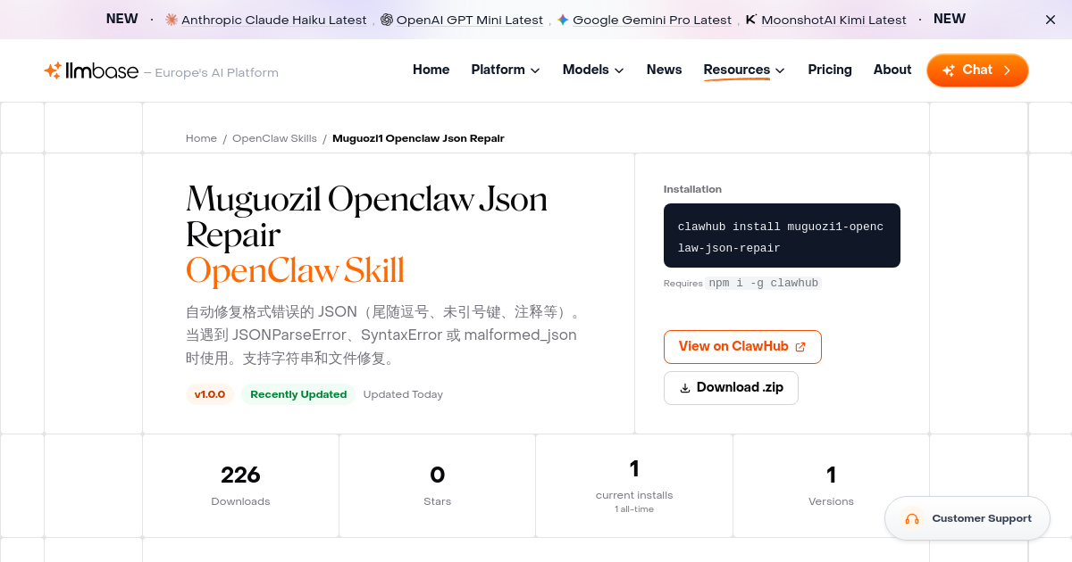 Muguozi1 Openclaw Json Repair - OpenClaw AI Agent Skill | LLMBase