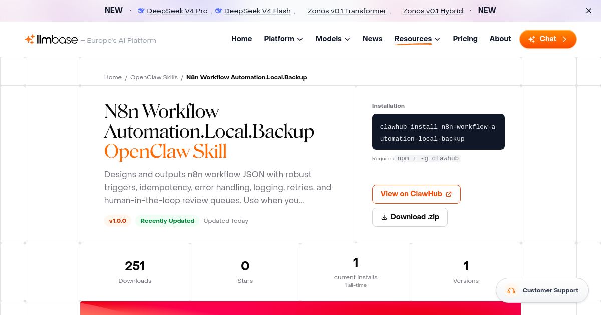 N8n Workflow Automation.Local.Backup - OpenClaw AI Agent Skill | LLMBase