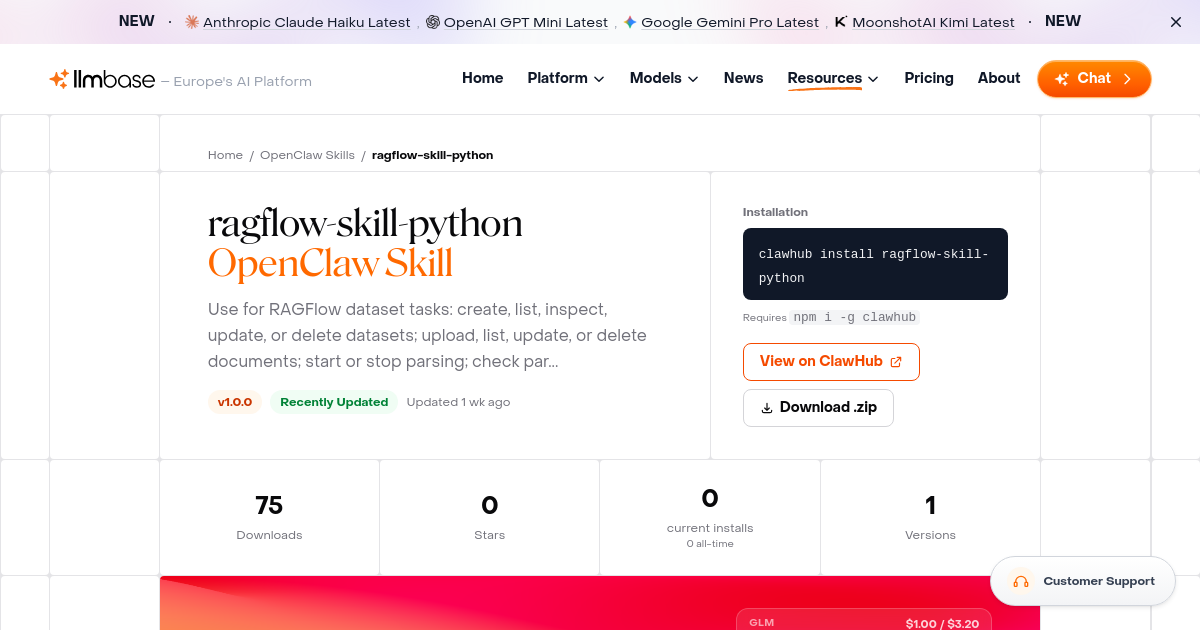 ragflow-skill-python - OpenClaw AI Agent Skill | LLMBase
